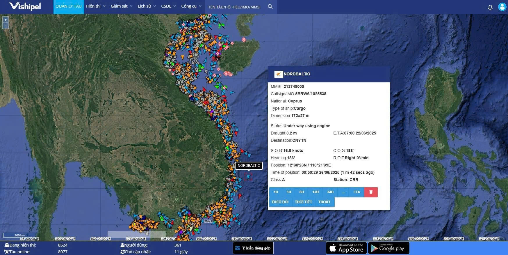 Vishipel - Thông tin hành trình AIS